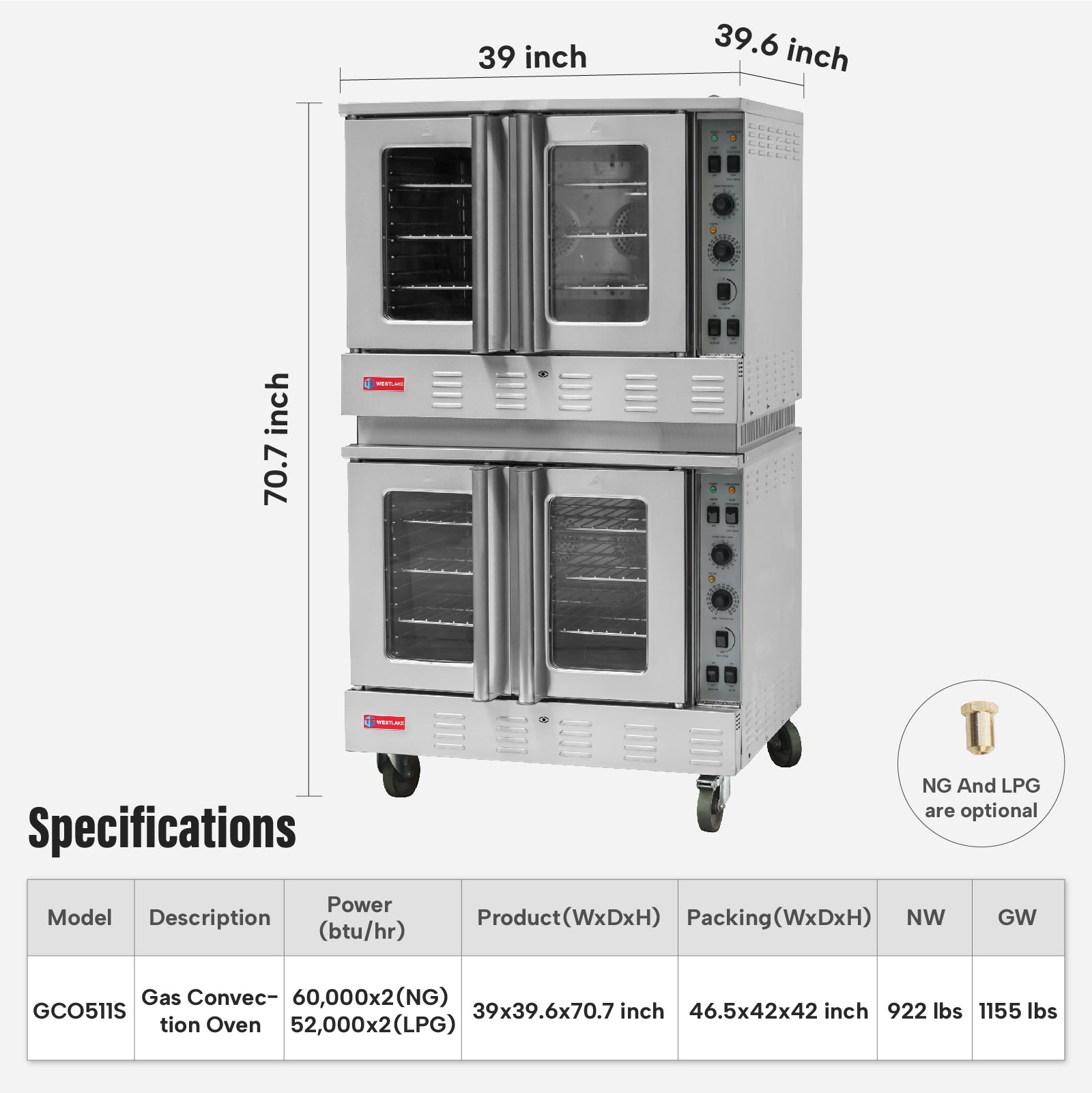 Commercial Gas Convection Oven 39" Double Deck (GCO-511S) – Restaurant ...